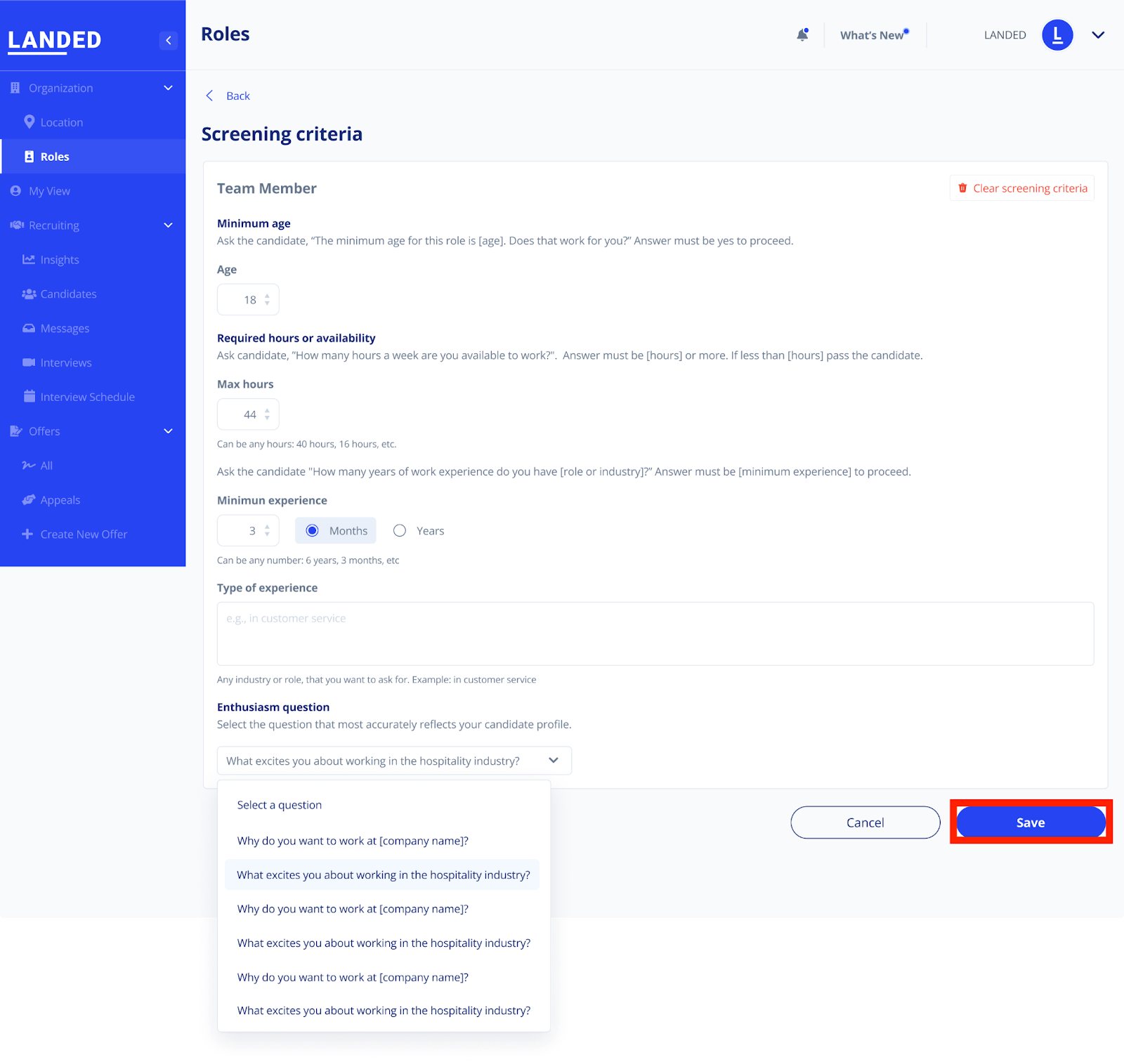 How to View and Edit Candidate Screening Criteria – LANDED Support Hub
